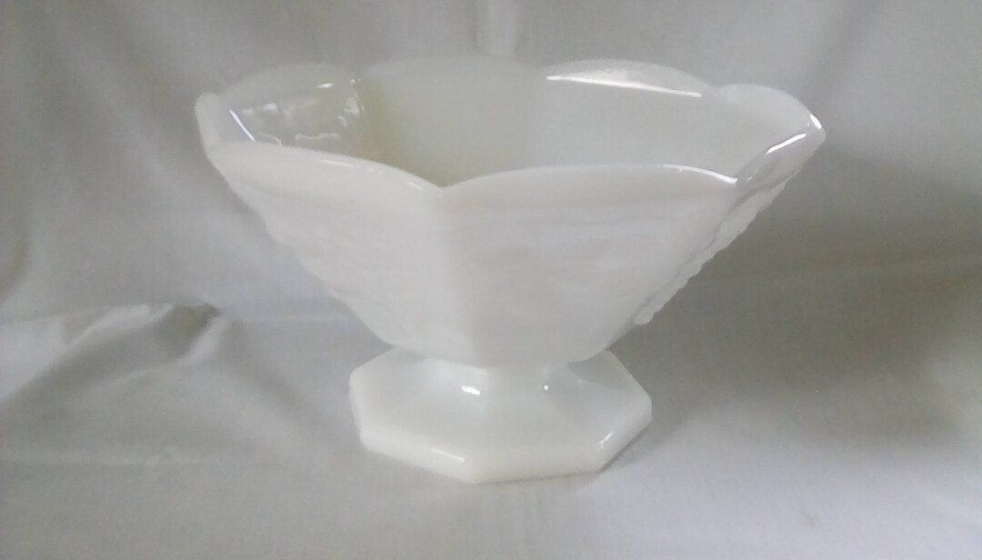 Vintage Footed Compote - Grape and Ivy Pattern Milk Glass Bowl - Fruit ...