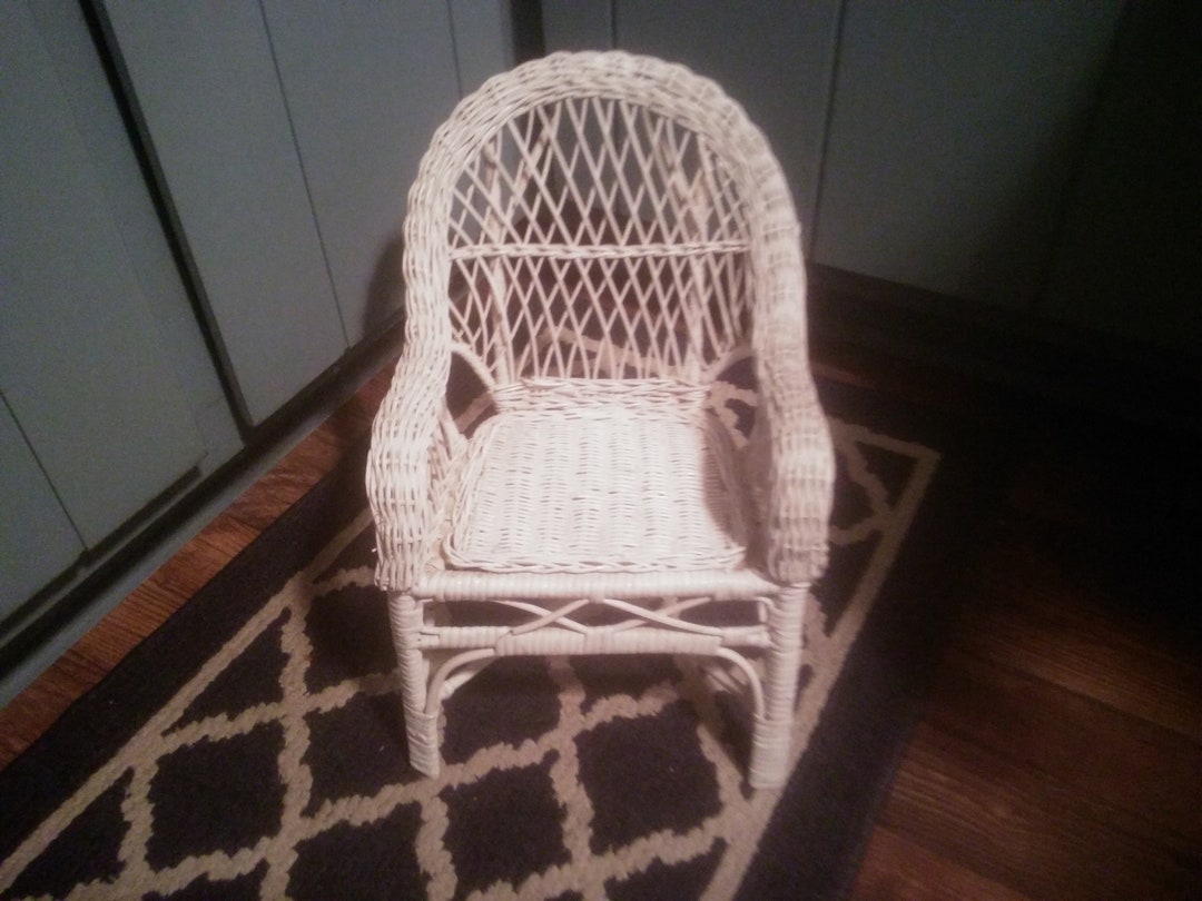 Vintage White Wicker Doll Chair - Stuffed Animal Chair - Wicker Chair ...
