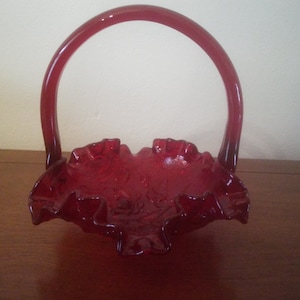 Vintage Fenton Ruby Red Basket - Vintage Red Ruffled Edge Basket ...