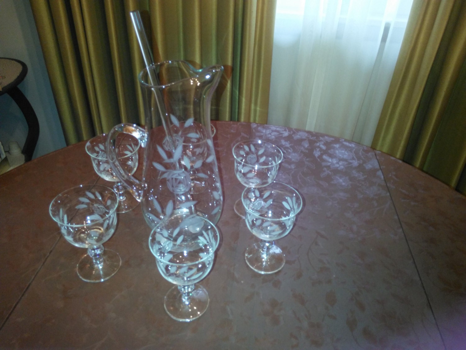 Vintage Etched Crystal Rose Pattern Martini Set Martini Set | Etsy