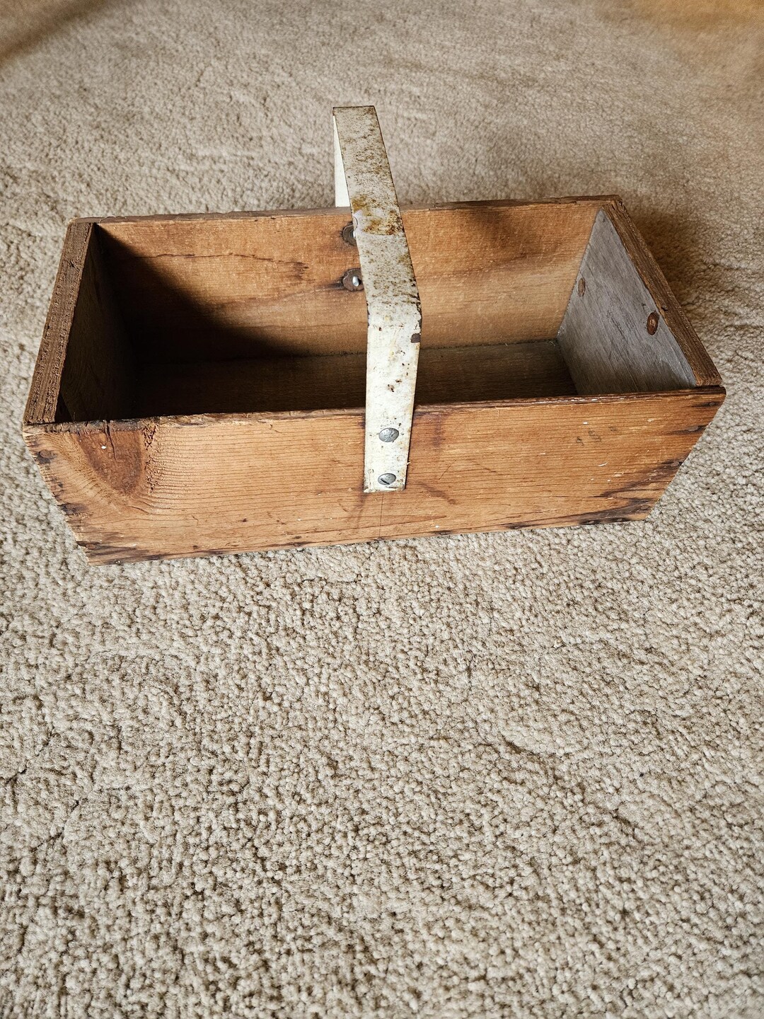 Vintage Wood Box With Metal Handle - Wood Storage Box - Vintage Wood ...