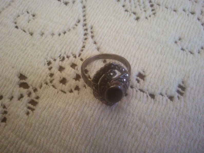 Vintage Back Onyx and Marquesite Ring - Vintage Ring - Vintage Jewelry ...