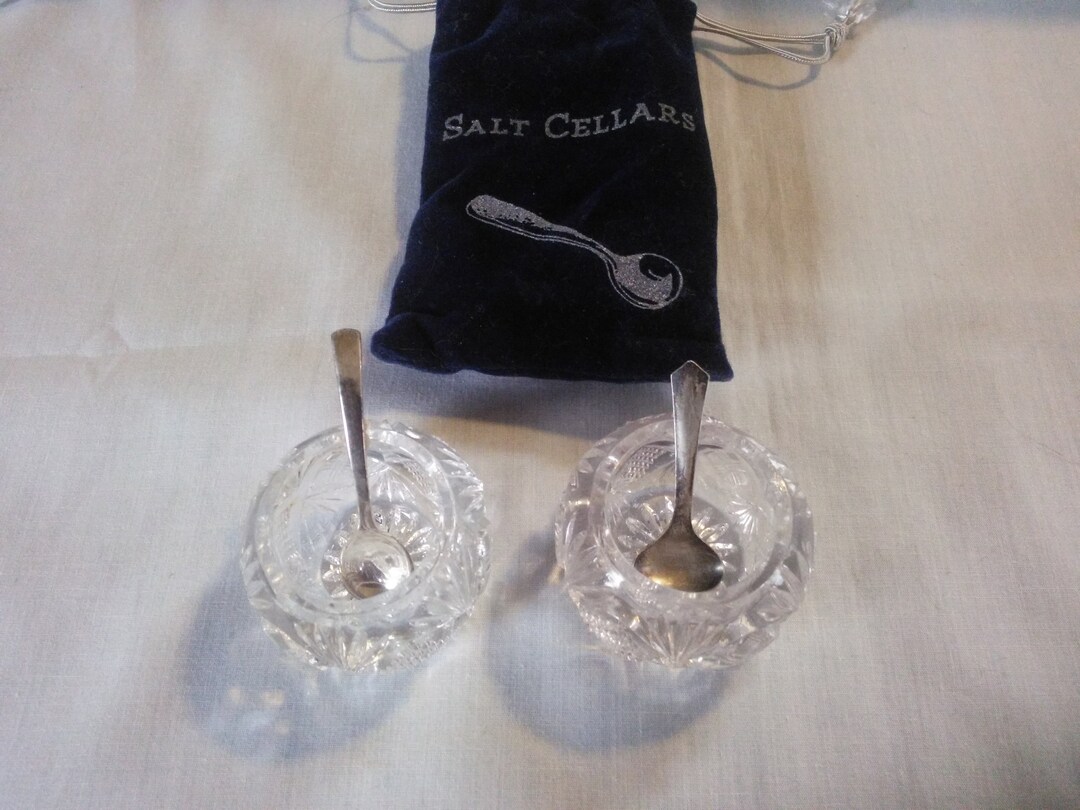 Vintage Pair of Salt Cellars With Metal Spoons -glass Salt Cellars ...
