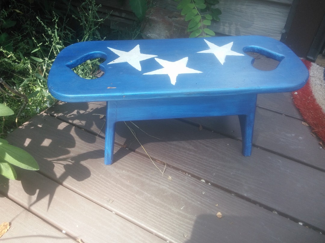 Vintage Blue Wood Stepping Stool - Step Stool - Wood Stool - Kids Stool ...