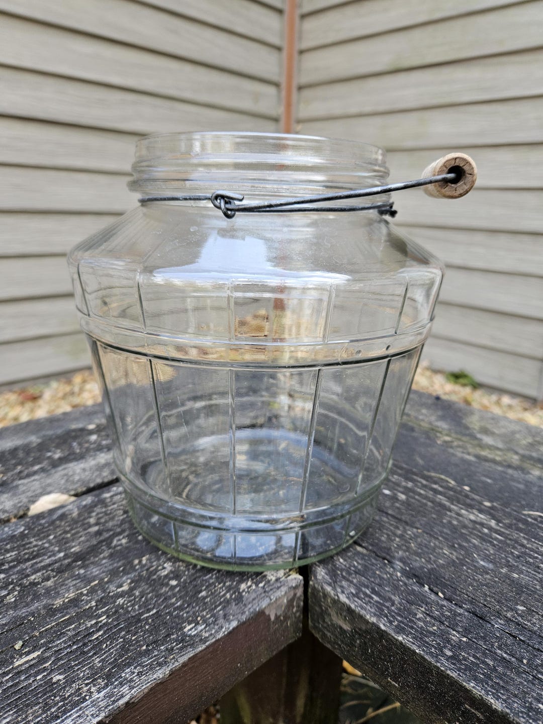 Vintage Glass Barrel Jar - Clear Jar With Handle - Vintage Barrel Jar ...