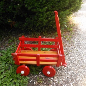 Vintage Red Wagon - Small Wagon - Red Wagon - Wagon With Wood Sides ...