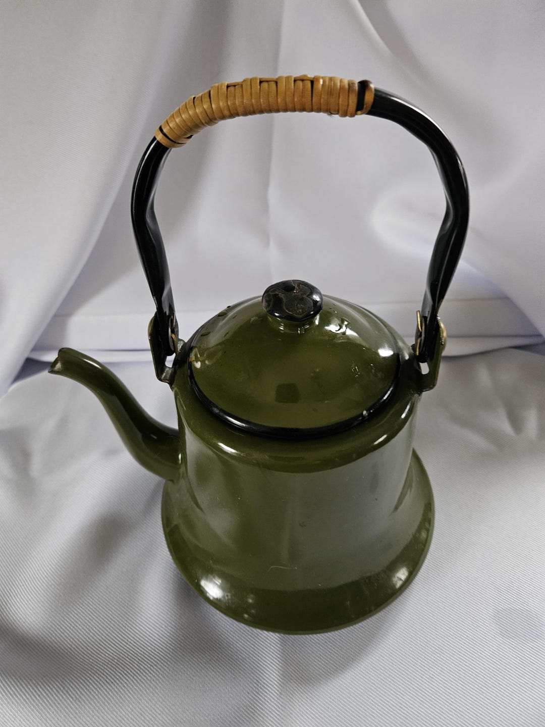 Vintage Green Enamelware Teapot - Small Teapot - Small Enamelware ...