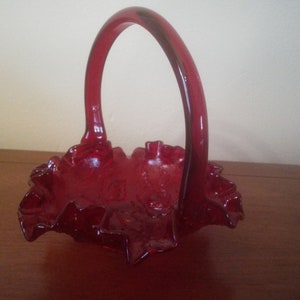 Vintage Fenton Ruby Red Basket - Vintage Red Ruffled Edge Basket ...