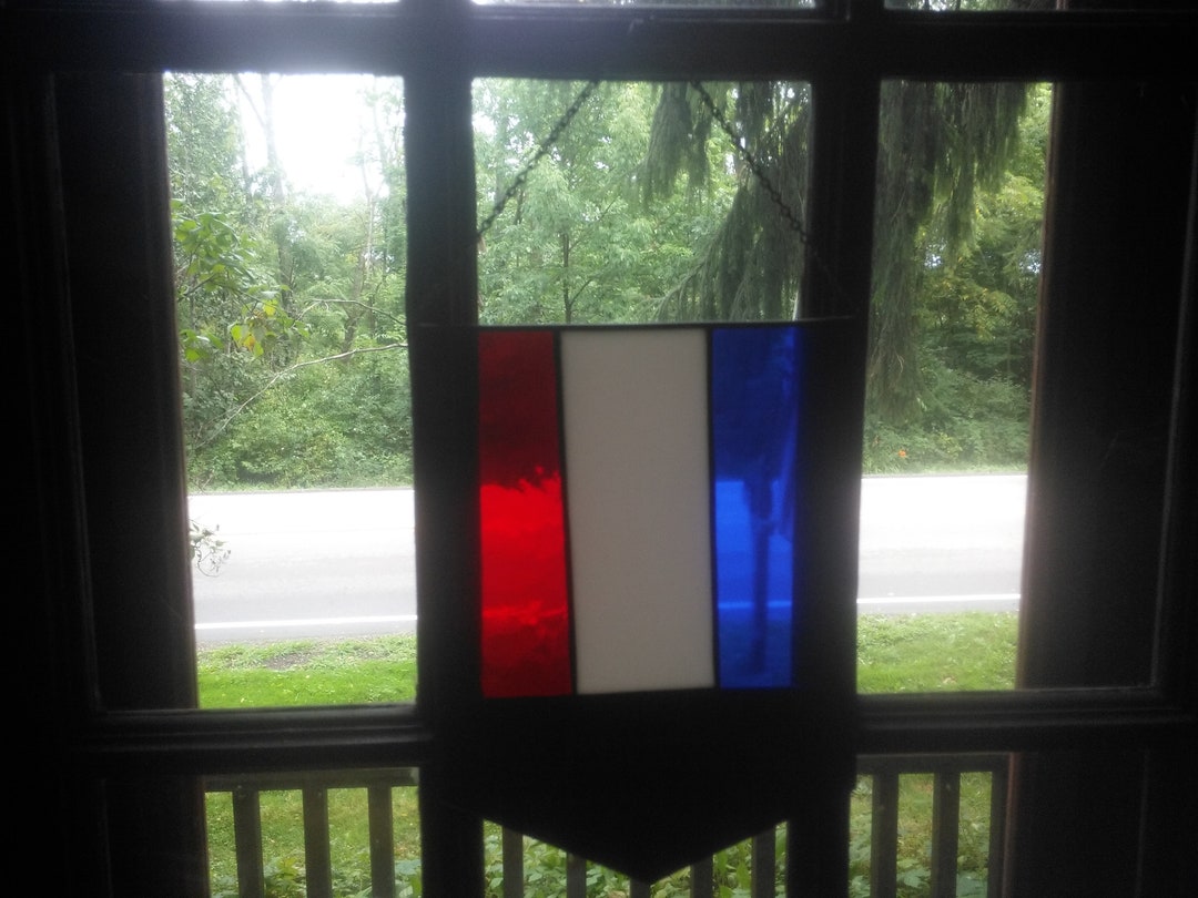 Vintage Stained Glass Red White and Blue Stained Glass Chevy Chevrolet ...
