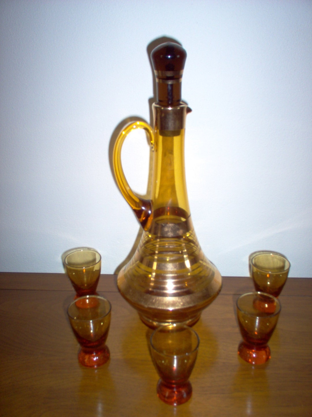 Vintage Amber Decanter Set - Amber Wine Set - Vintage Cordial Set ...