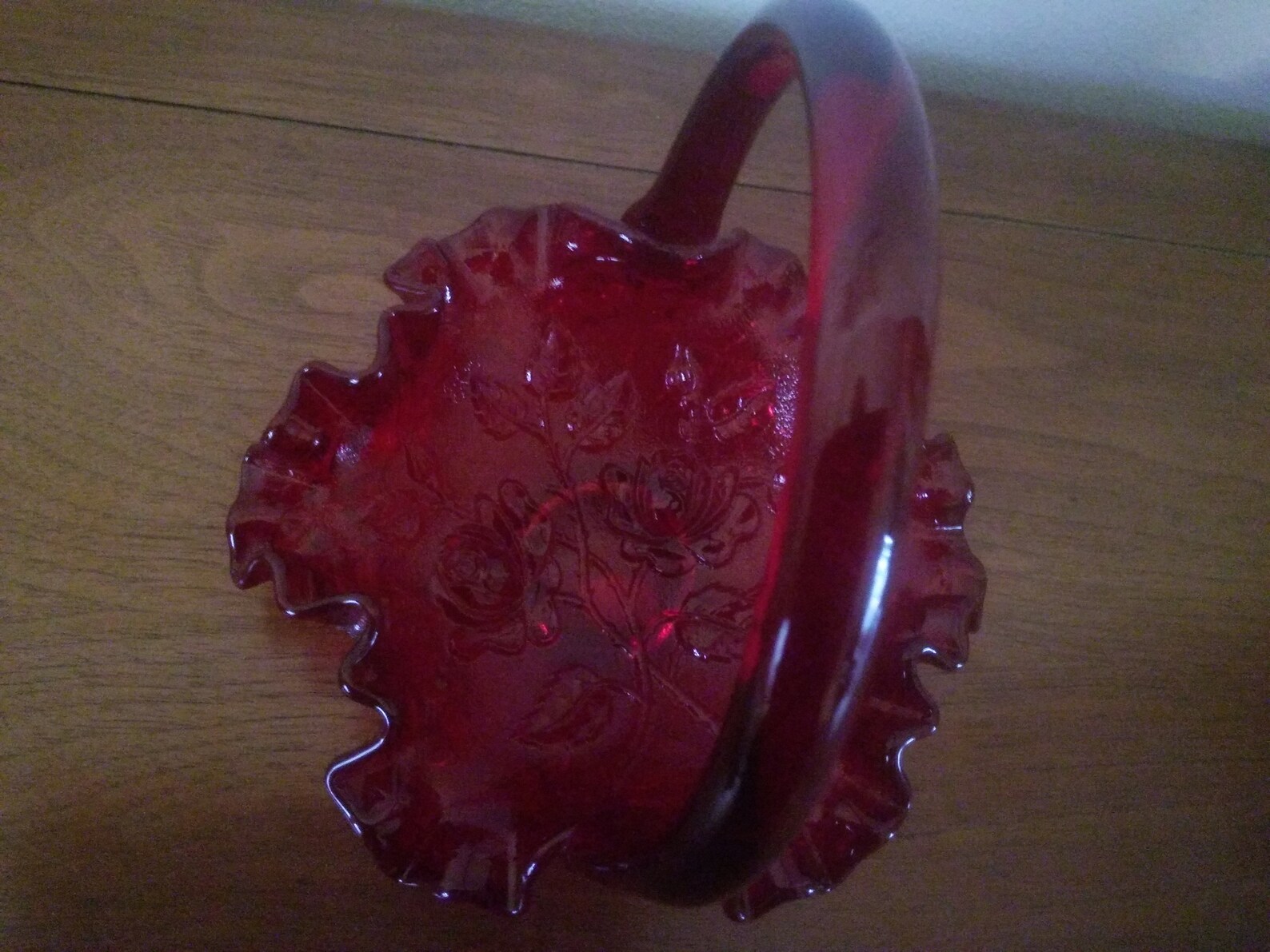 Vintage Fenton Ruby Red Basket - Vintage Red Ruffled Edge Basket ...