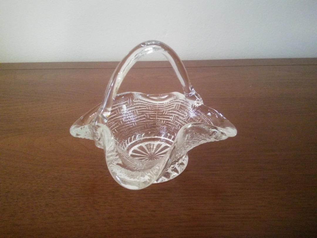 Vintage Clear Glass Basket - Vintage Basket - Glass Basket - Clear ...