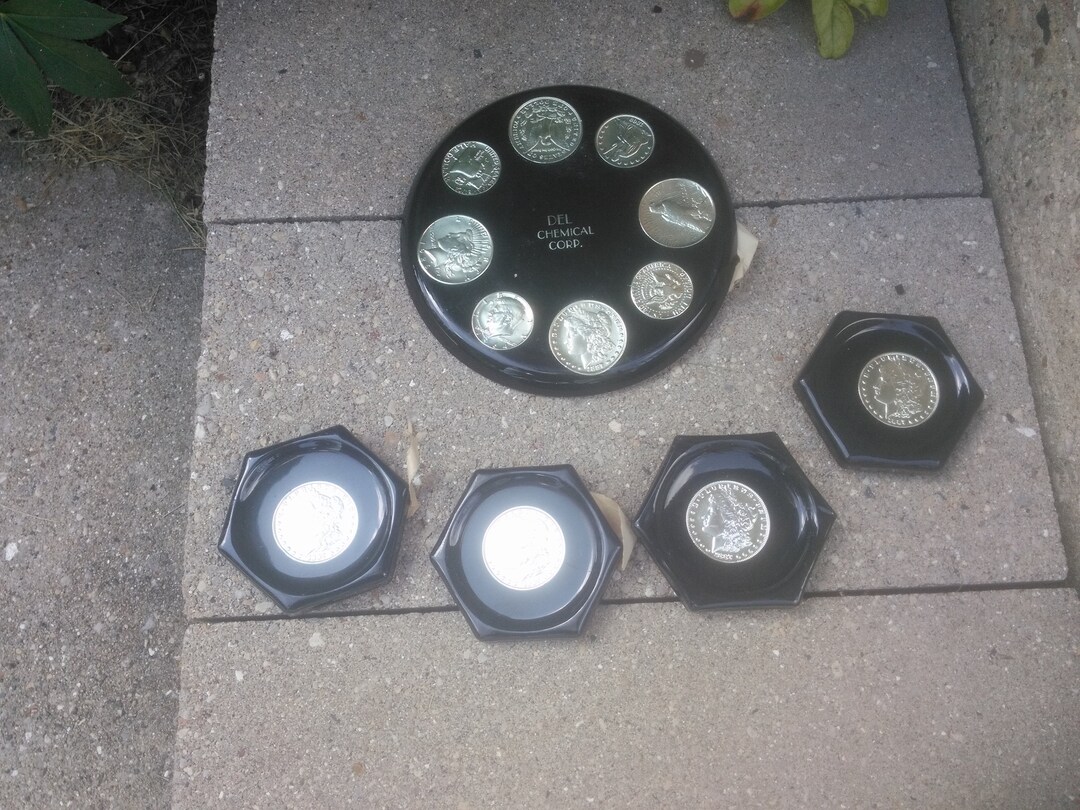 Vintage Set of Four Acrylic Coin Coasters and Trivit - Coasters - Drink ...