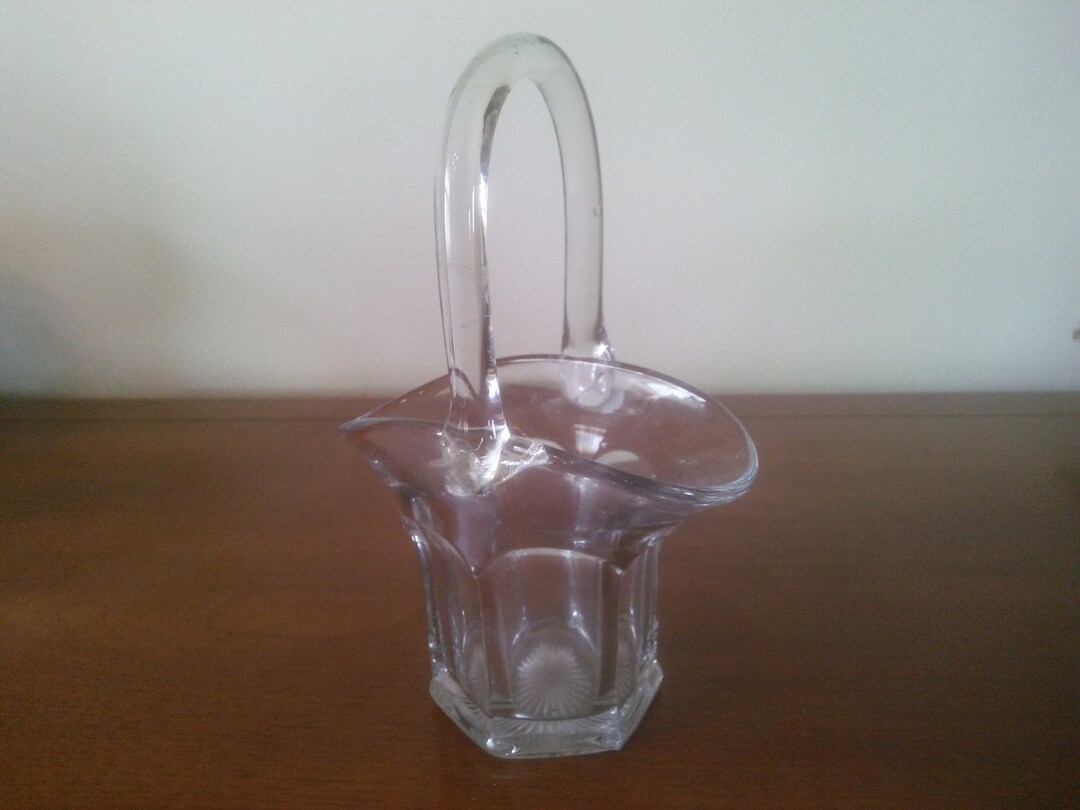 Vintage Clear Glass Basket - Vintage Basket - Glass Basket - Glass ...