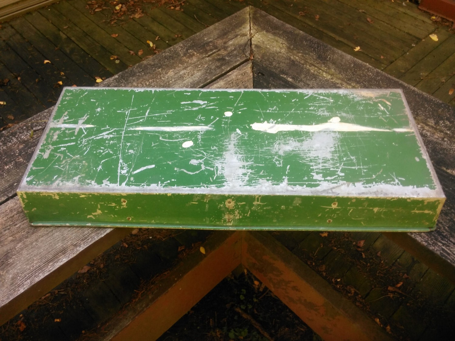 Vintage Industrial Green Tray - Primitive Green Storage Tray ...