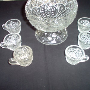 Vintage Pattern Glass Childrens Punch Bowl Set - Children's Dishes ...