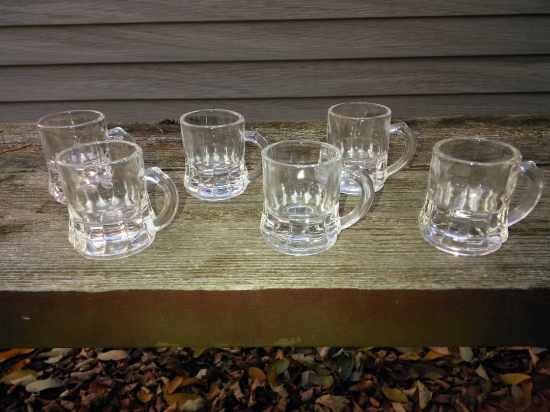 Vintage Clear Glass Shot Glasses - Miniature Beer Mugs - Set of Six ...