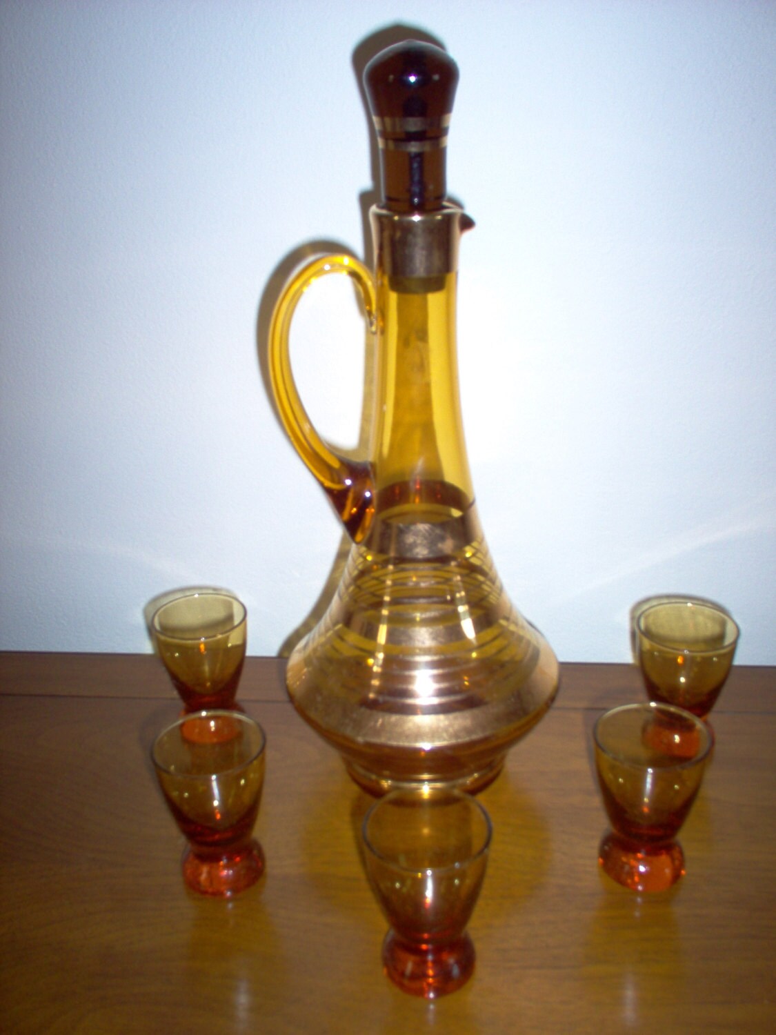 Vintage Amber Decanter Set - Amber Wine Set - Vintage Cordial Set ...