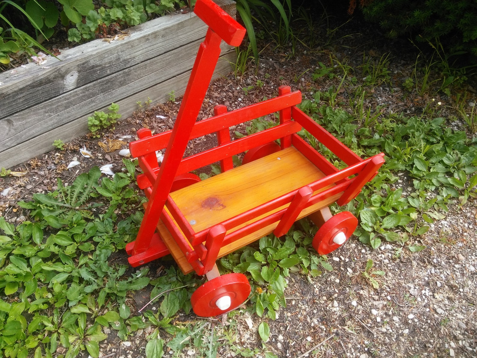 Vintage Red Wagon - Small Wagon - Red Wagon - Wagon With Wood Sides ...
