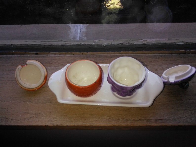 Vintage Five Piece Condiment Set Lidded Orange and Grape | Etsy