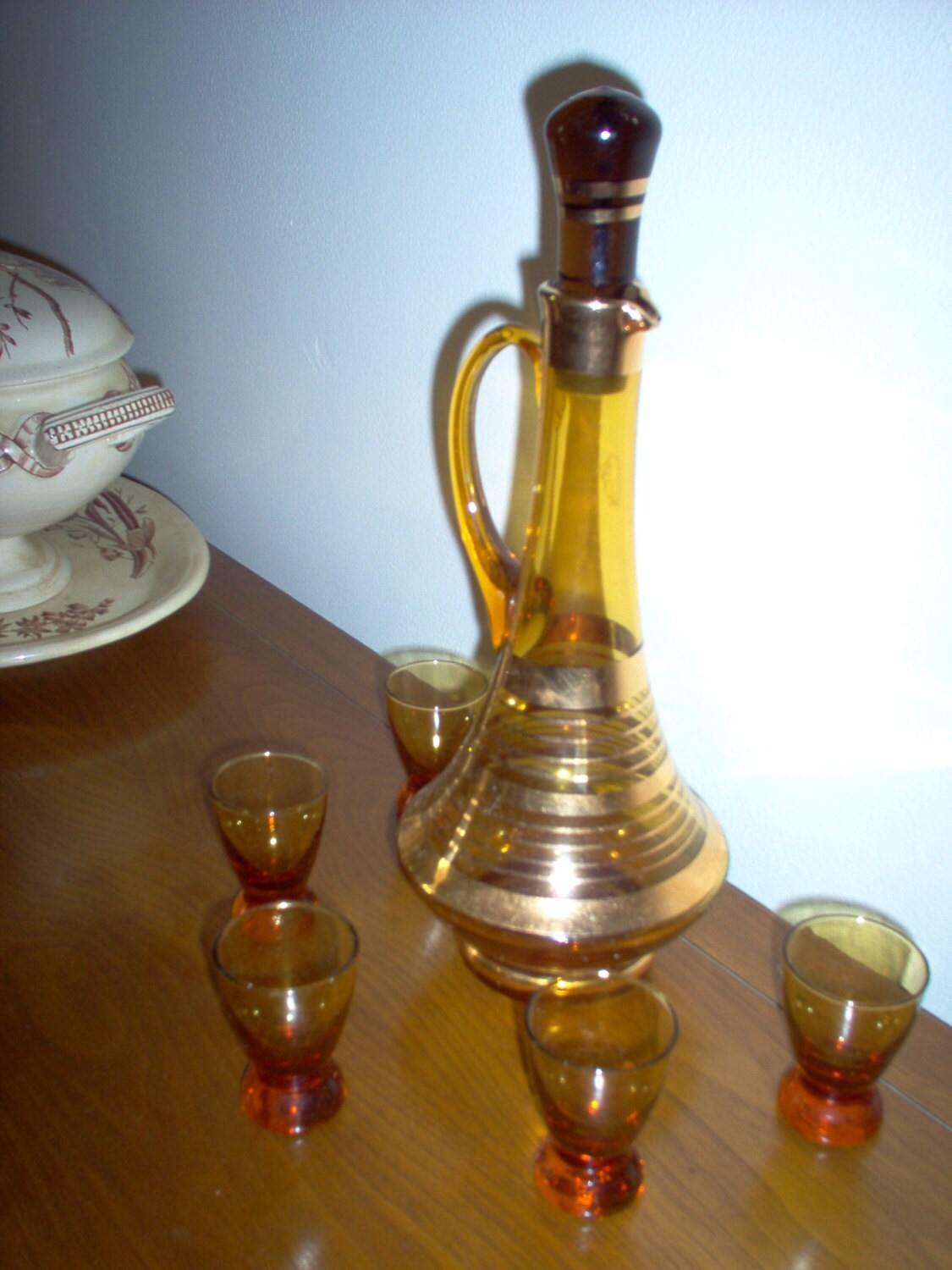 Vintage Amber Decanter Set Amber Wine Set Vintage Cordial - Etsy