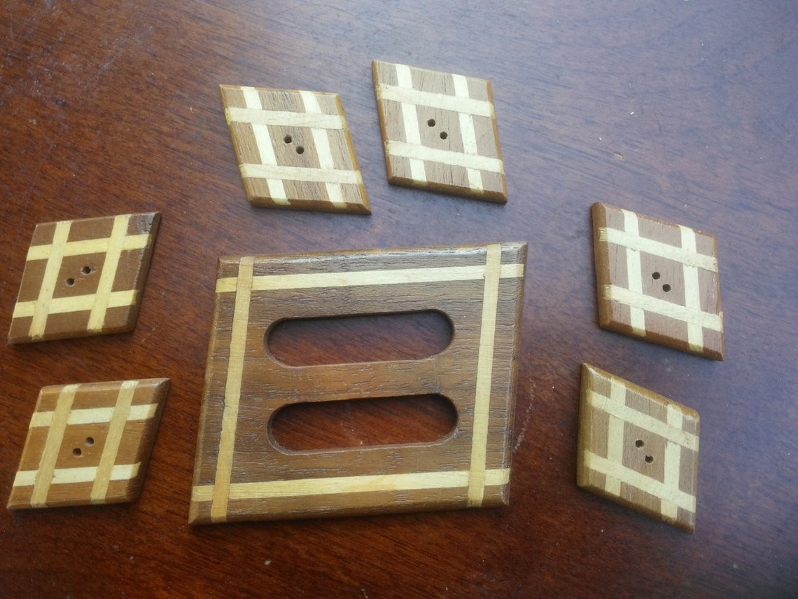 Vintage Inlaid Wood Buttons and Buckle Set Wood Button Set | Etsy