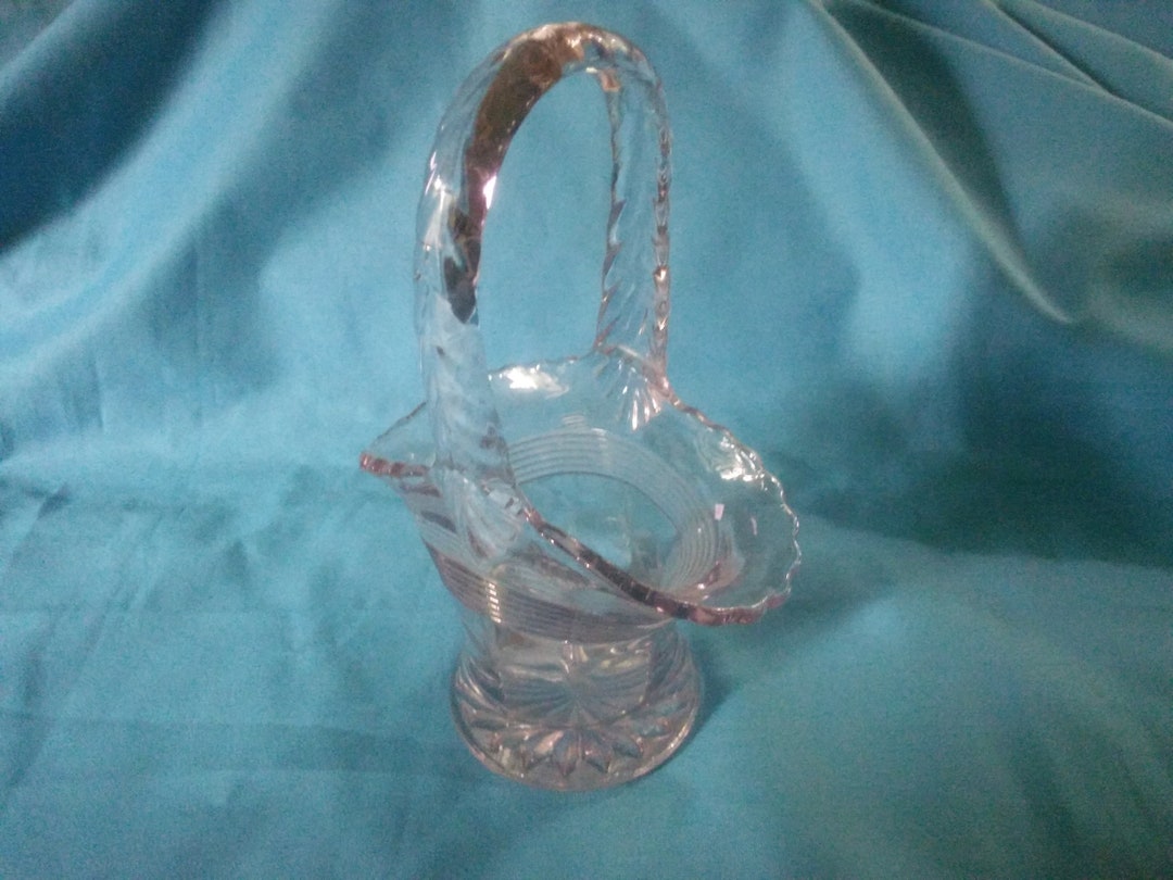 Vintage Clear Glass Basket - Vintage Basket - Glass Basket - Etched ...