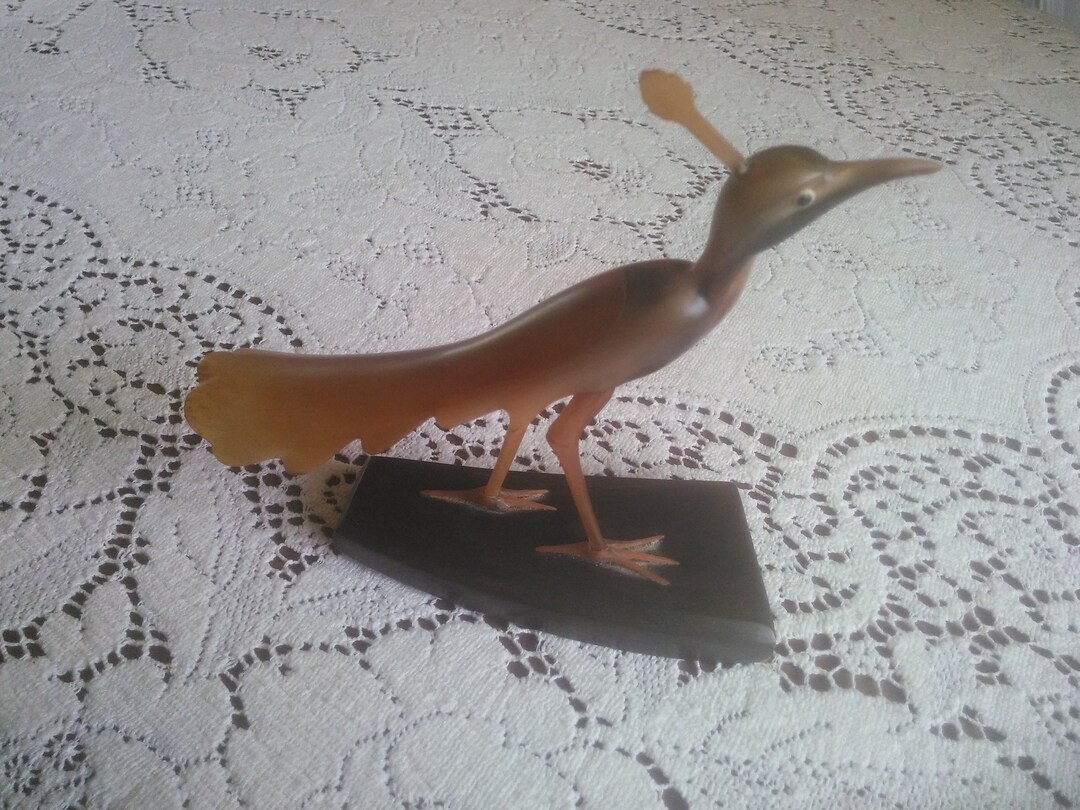 Vintage Hand Carved Horn Roadrunner Statue - Bird Statue - Carved Horn ...