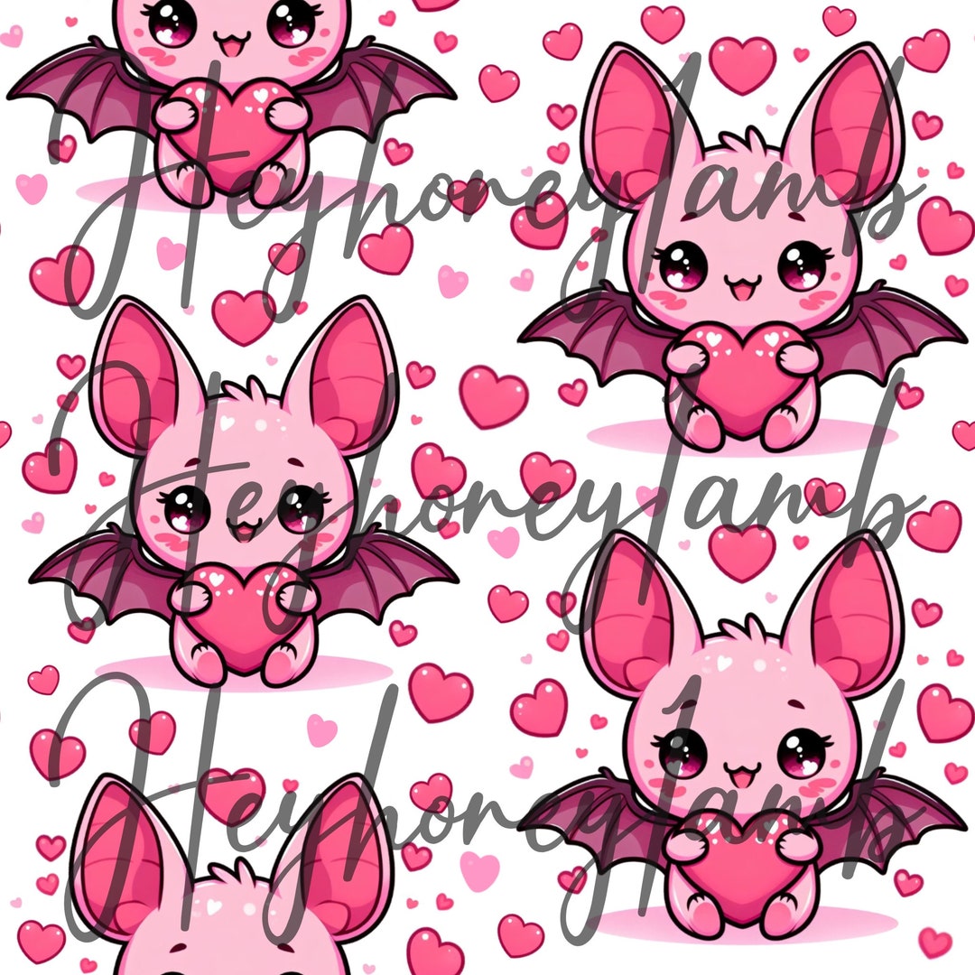 Valentine Bat | Cute | Kawaii | Hearts | Seamless Design Pattern - Etsy
