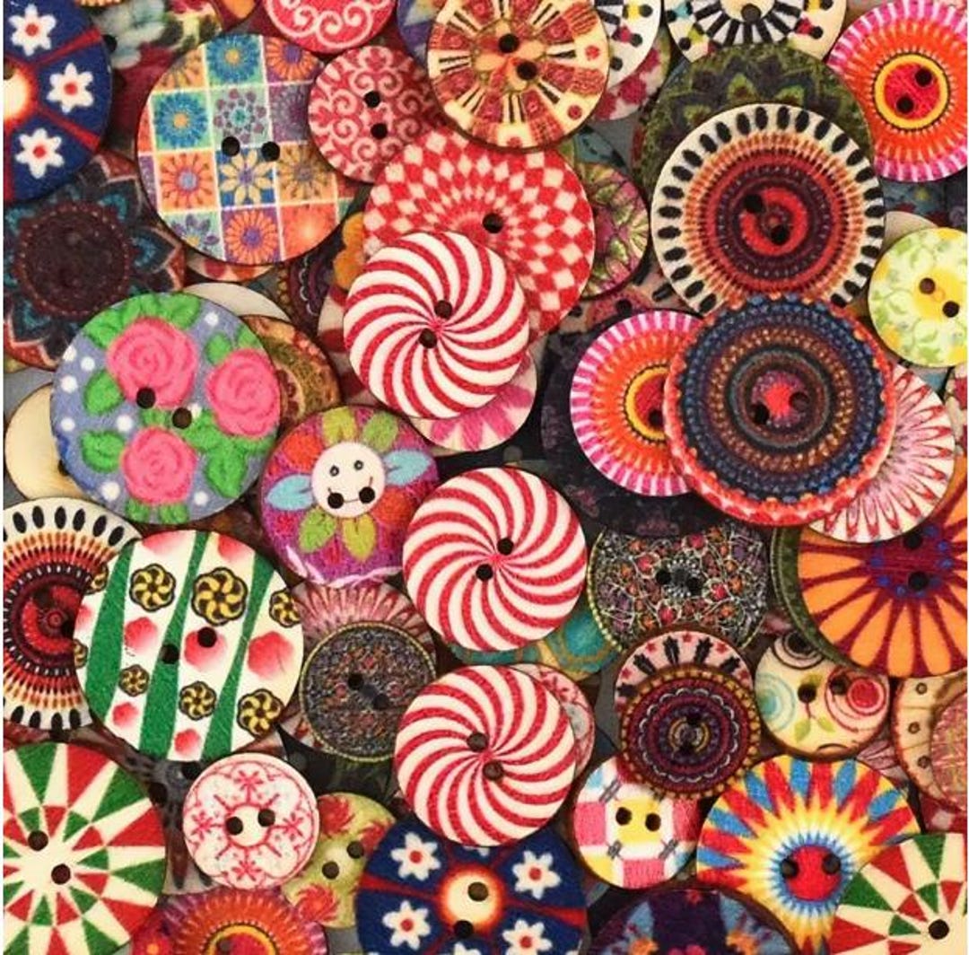 Wooden Buttons Vintage Boho Look 100 Pcs 15mm 2-hole Flat Wood Craft ...