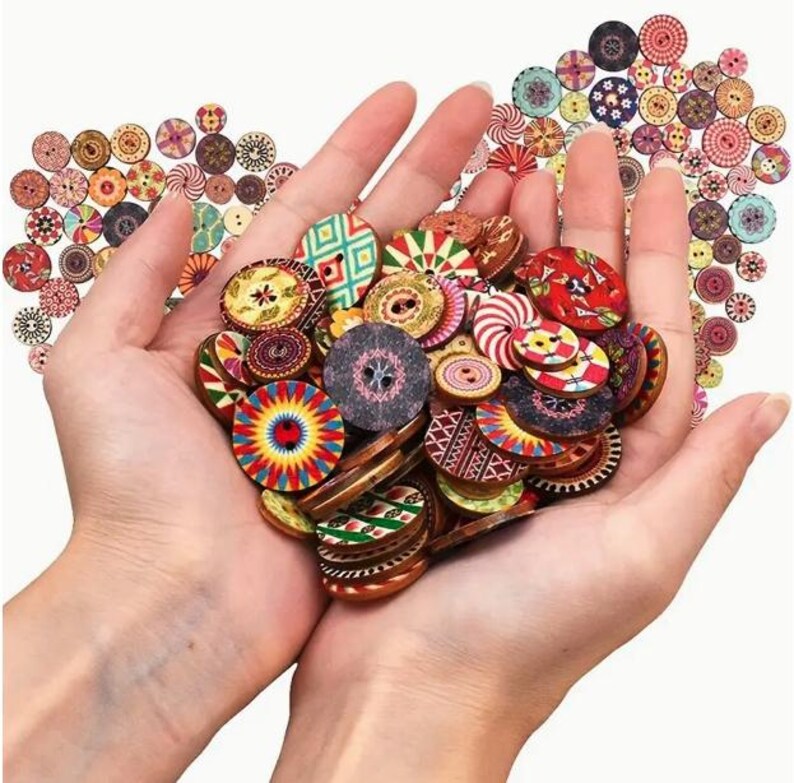 Wooden Buttons Vintage Boho Look 100 Pcs 15mm 2-hole Flat Wood Craft ...