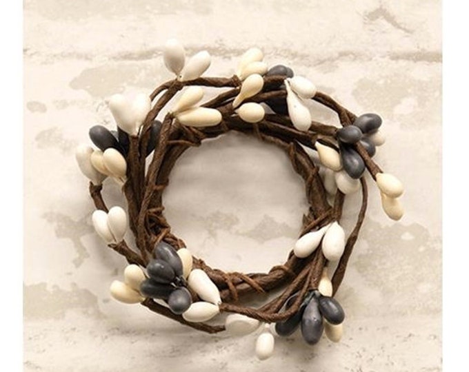 Farmhouse Pip Berry Taper Candle Rings Set of Four Grey and Ivory 1.5 ...