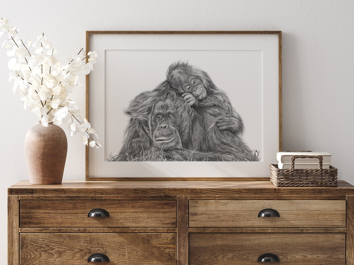 Orangutan Mother and Baby Drawing Orangutan Art Print - Etsy UK
