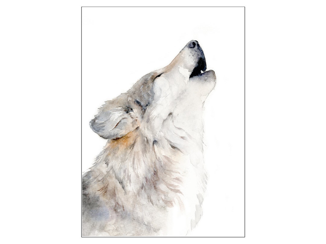 Wolf Watercolour Art Print, Howling Wolf, Wildlife Animal Art, Wolf ...