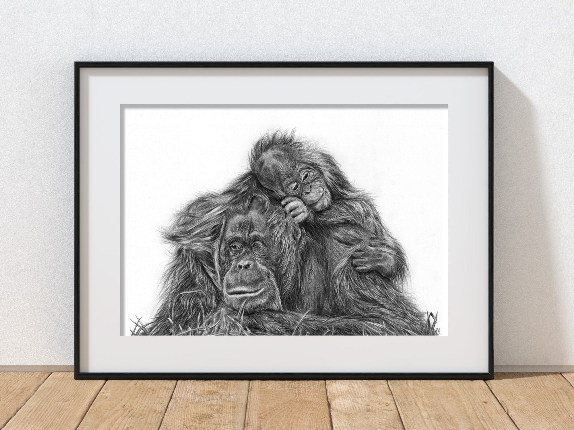 Orangutan Mother and Baby Drawing Orangutan Art Print - Etsy UK