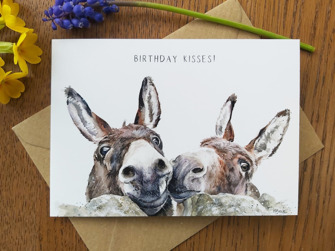 Donkey Birthday Card, Donkey Greetings Card, Donkey Painting, Donkey ...