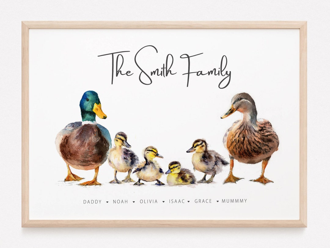Personalised Family Duck Print, Family Names Print, Duck Gift for ...