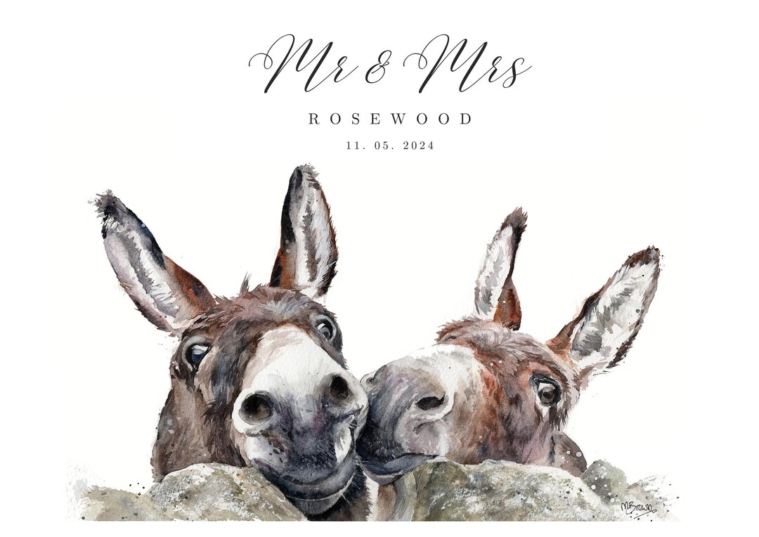 Mr & Mrs Couples Donkey Print, Donkey Duo, Newly Wed Gift, Marriage ...