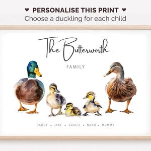 Personalised Duck Family Print, Custom Family Names Wall Art, Gift for ...