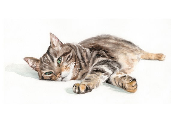 Tabby Cat Print Watercolour Painting Cat Lovers Gift Cat | Etsy