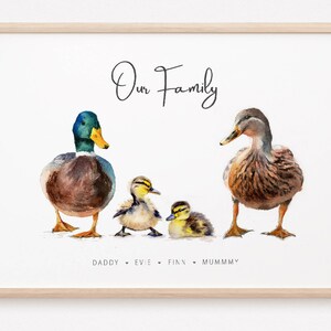 Personalised Family Duck Print, Family Names Print, Duck Gift for ...