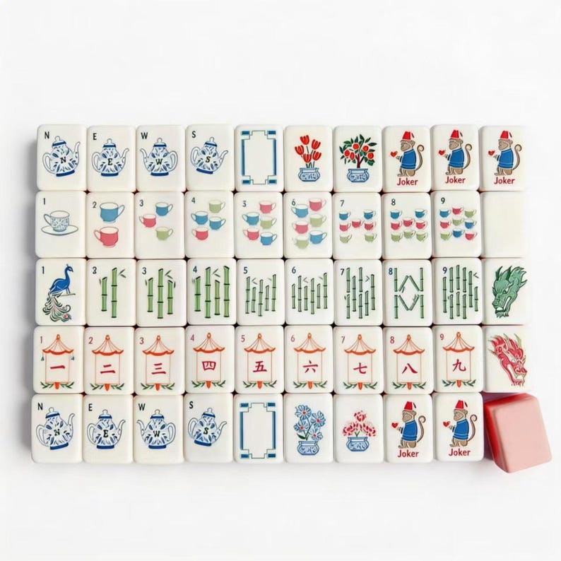 Pink American Mahjong Tiles Set, Floral Mahjong Game, Tea Party Mahjong ...