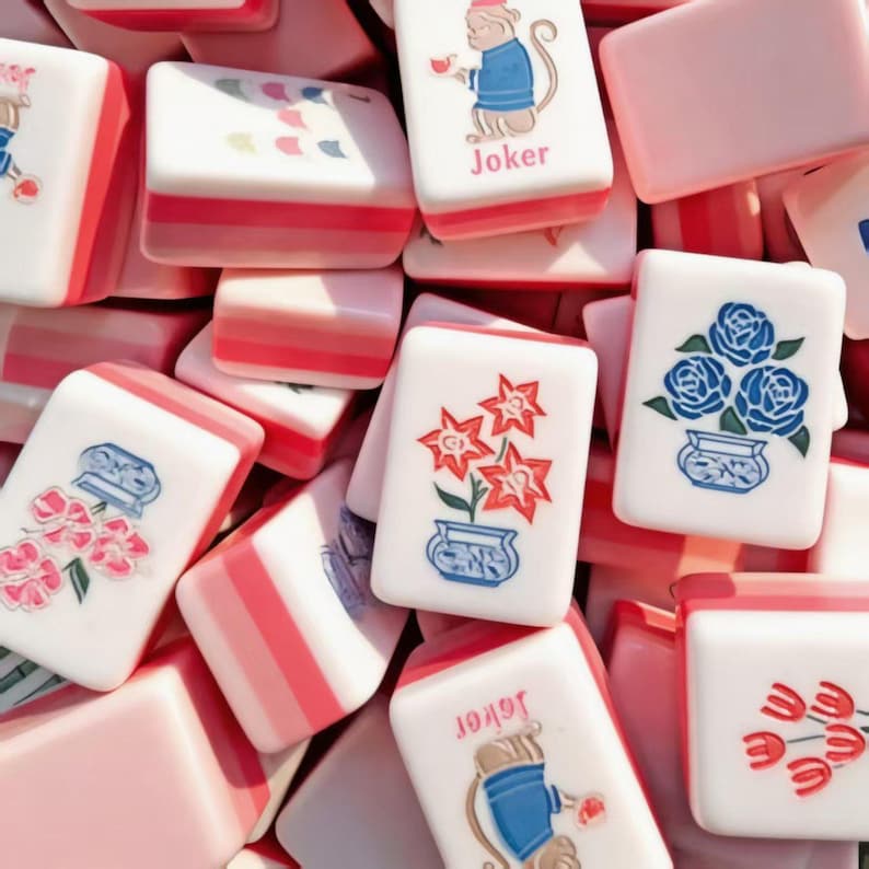 Pink American Mahjong Tiles Set, Floral Mahjong Game, Tea Party Mahjong ...