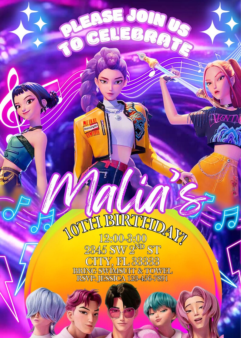 K-pop Demon Hunters Birthday Invitation, Anime Pop Star Invite (digital ...