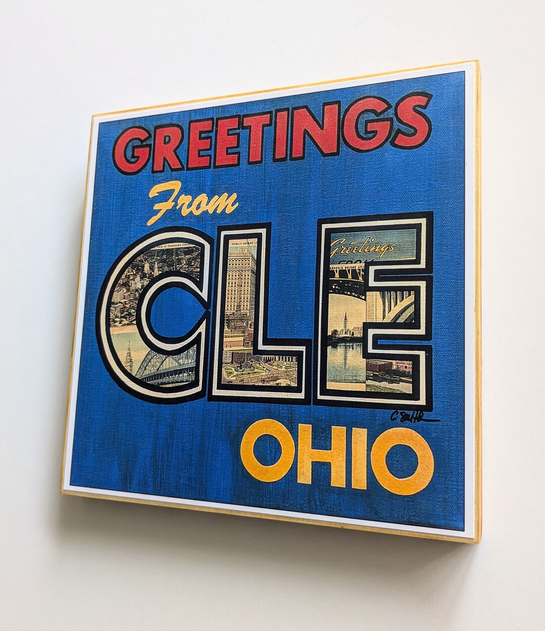 Greetings From CLE Ohio - Cleveland Vintage Postcards - 8x8 Handmade ...