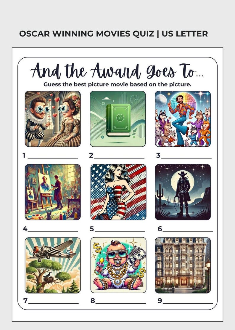 Oscar Movie Night Games: Hollywood Party Printable (instant Download ...