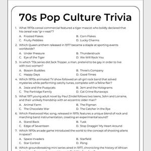 1970s Trivia Game Bundle: 70s Pop Culture Party Paper Games (printable ...