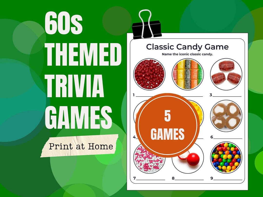 1960s PRINTABLE TRIVIA GAME Sheets | Generations Pub Quiz Paper Games ...