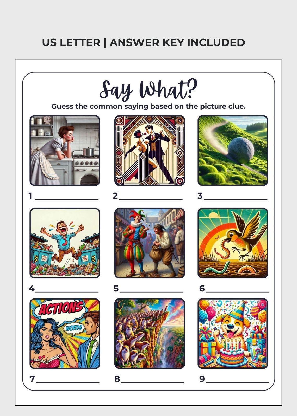 IDIOM PICTURE GUESSING Game | Printable Pdf Fun Clean Quiz for Family ...
