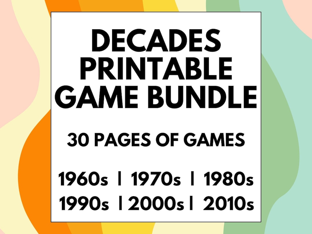 DECADES PARTY PRINTABLE Games Bundle | 1960s, 1970s, 1980s, 1990s ...